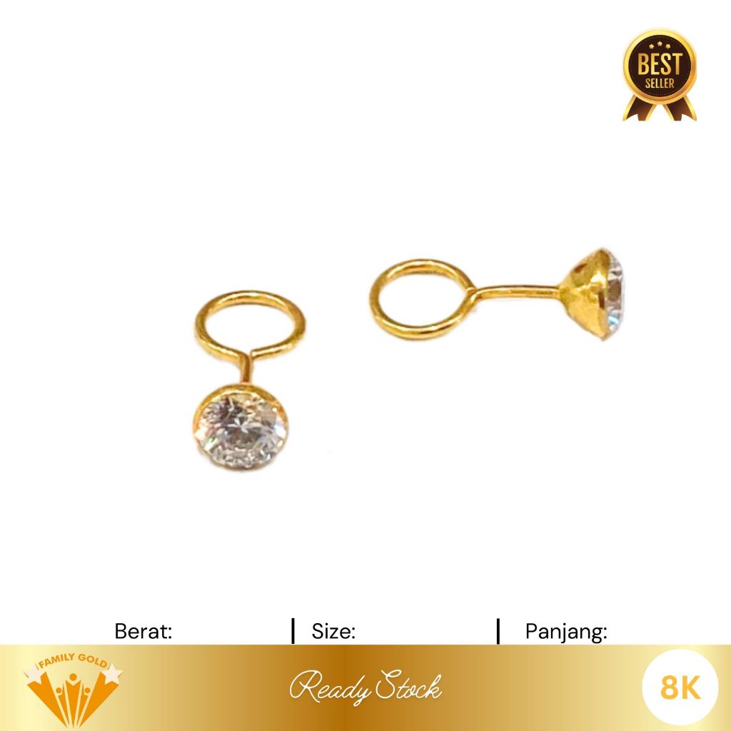 Anting Emas Kadar 8K Model Toge Mata Putih Family Gold | Toko Emas Family
