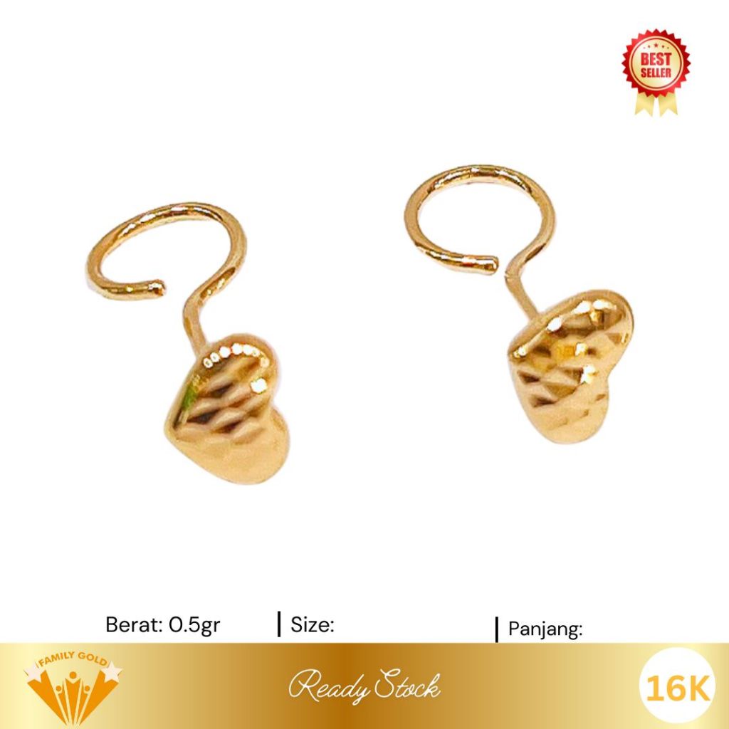 Anting Emas Kadar 16K Model Toge Love Family Gold | Toko Emas Family