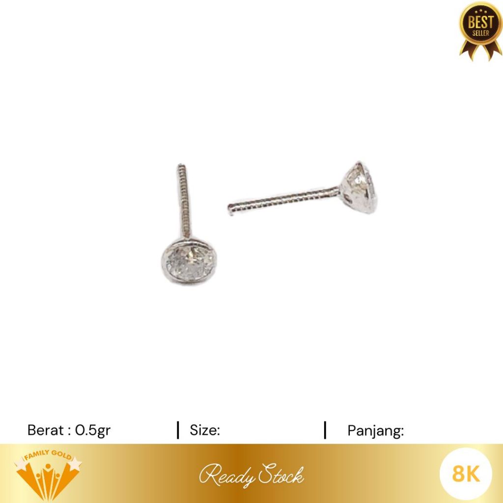 Anting Emas White Gold Kadar 8K Model Giwang Tusuk Family Gold | Toko ...