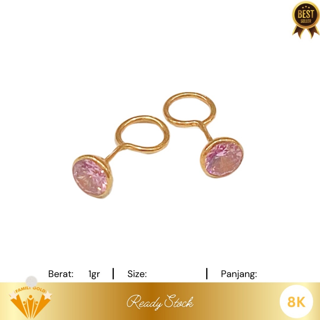 Anting Emas Kadar 8K Model Toge Mata Pink Family Gold | Toko Emas Family