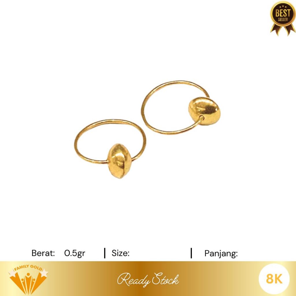Anting Emas Kadar 8K Model Kenip Bola Family Gold | Toko Emas Family
