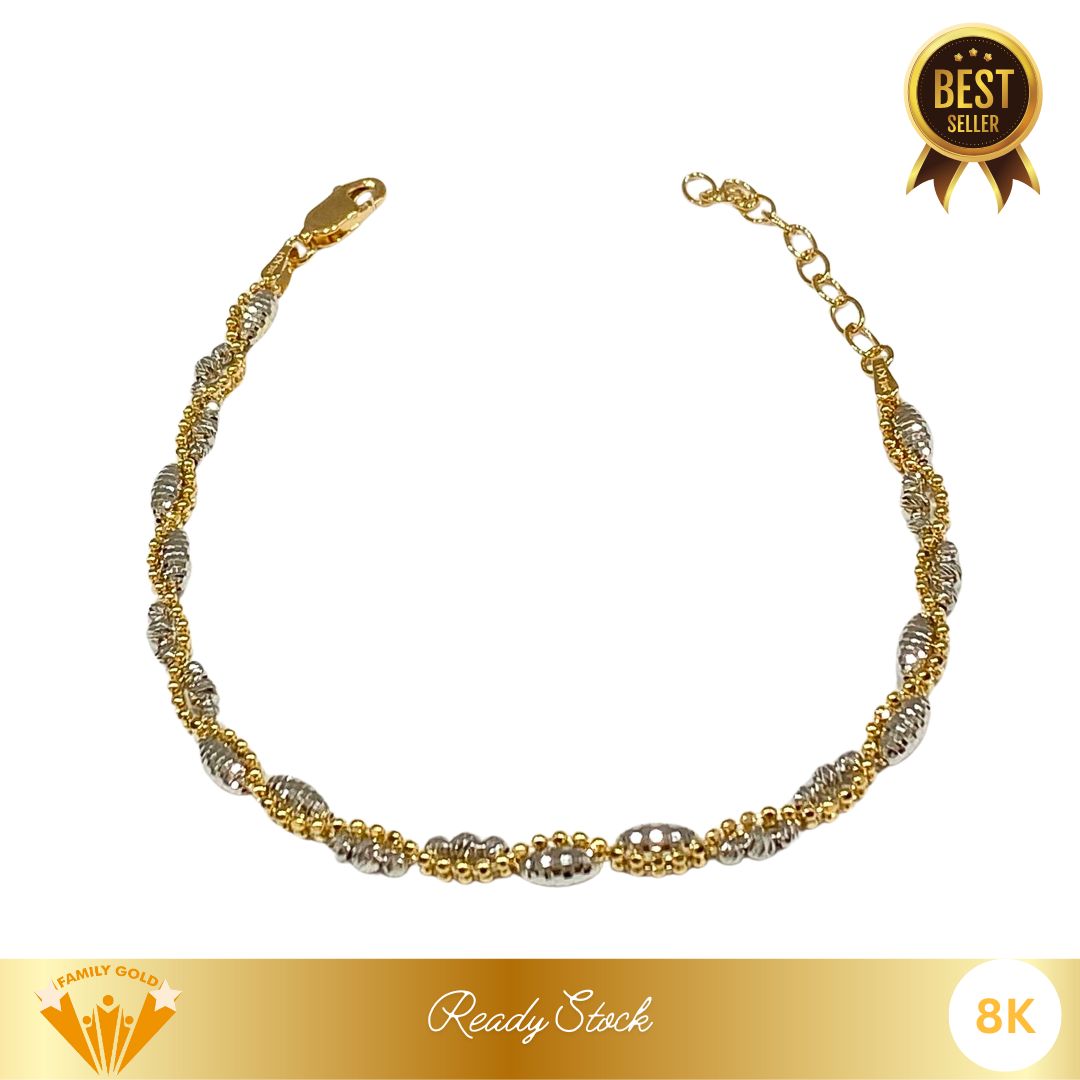 Gelang Emas Kadar 8K Model Pepper Beads Oval Ukir Twist Adjust Family ...