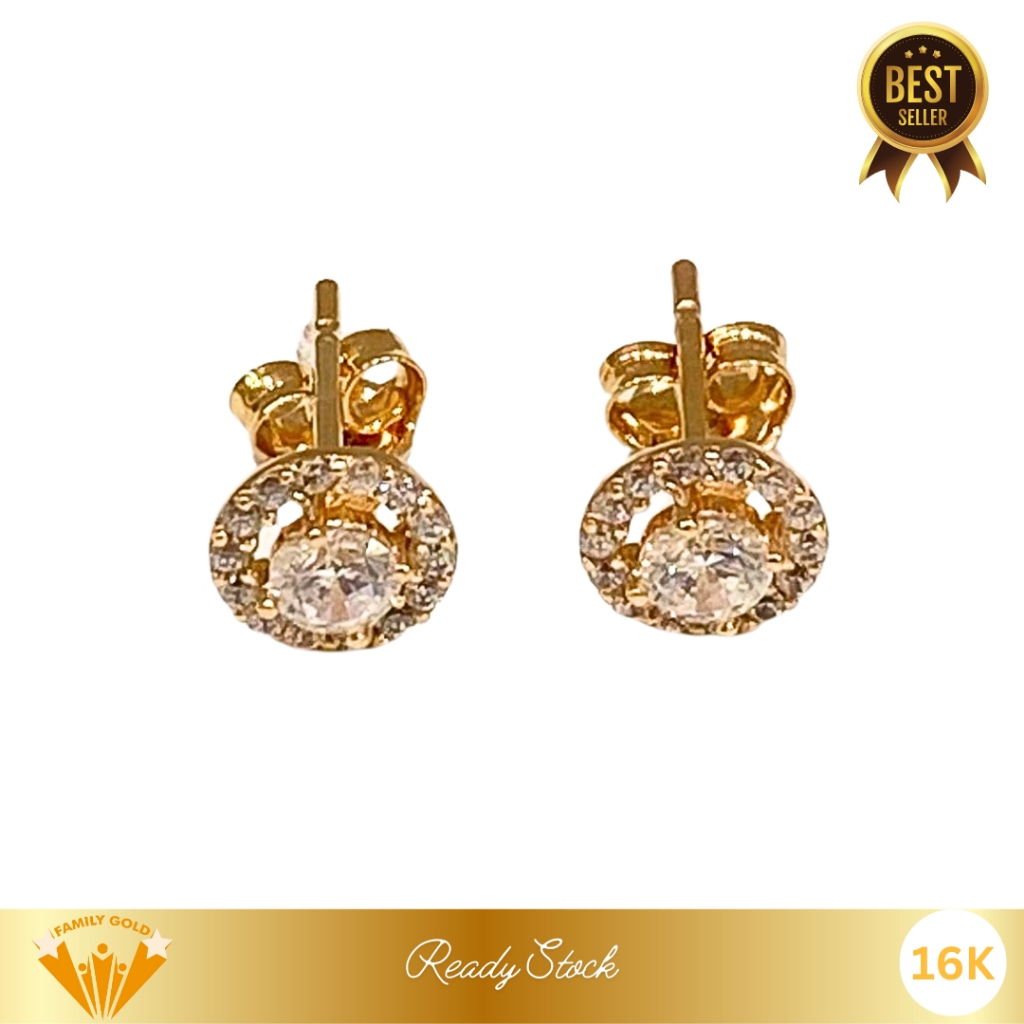 Anting Emas Kadar 16K Model Stud Solitaire Round Family Gold | Toko ...