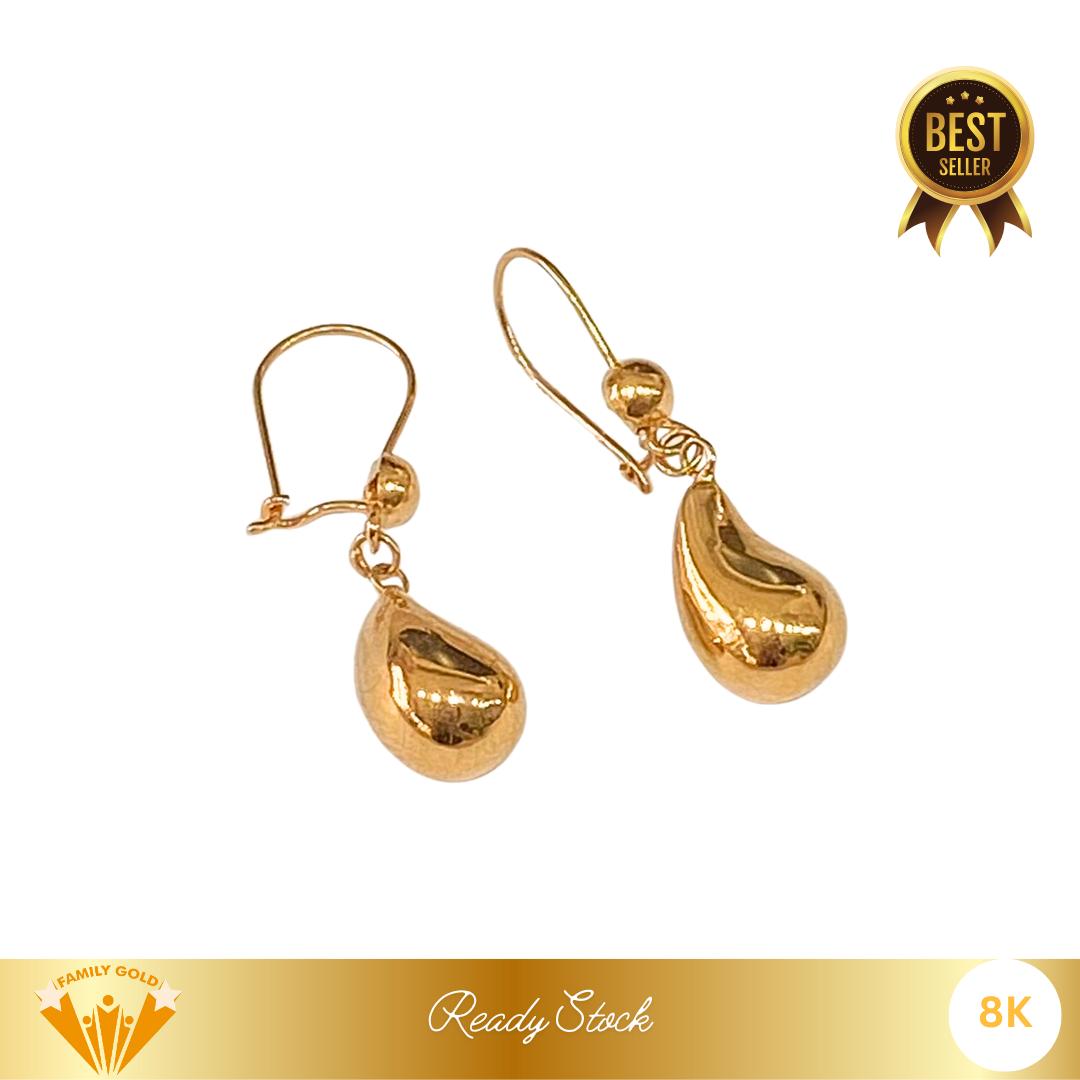 Anting Emas Kadar 8K Model Kait Drop B*tega Family Gold | Toko Emas Family