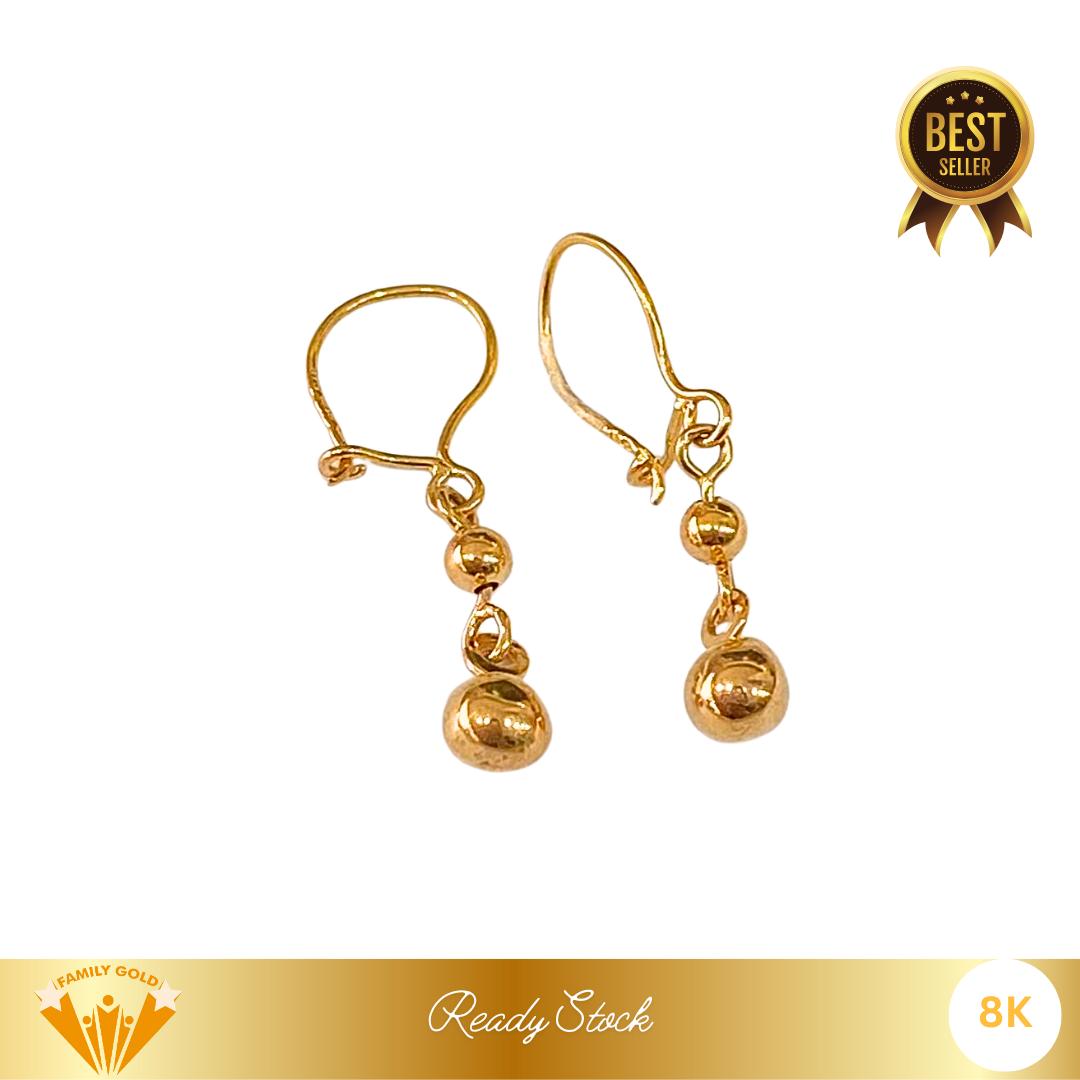 Anting Emas Kadar 8K Model Kait Drop Boba Family Gold | Toko Emas Family
